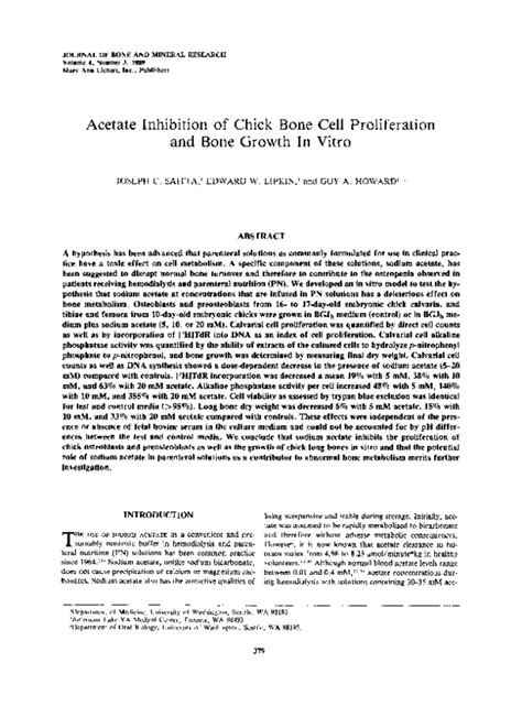 Pdf Acetate Inhibition Of Chick Bone Cell Proliferation And Bone