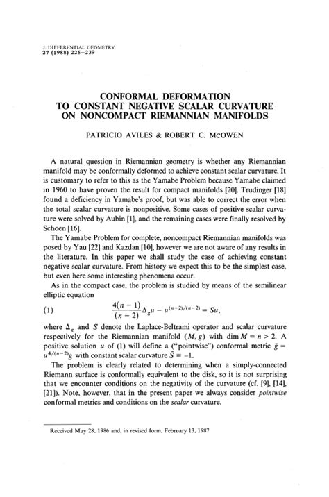 Pdf Conformal Deformation To Constant Negative Scalar Curvature On