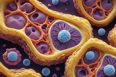 Premium Photo Yellow Human Adipose Tissue Cells Under A Microscope Fat Cells Cholesterol Close