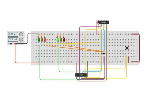 Circuit Design Stoplight With Button Tinkercad