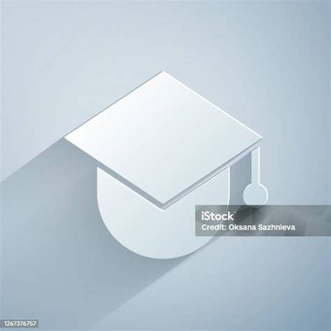 회색 배경에 격리 된 글로브 아이콘에 종이 컷 졸업 모자 세계 교육 기호 온라인 학습 또는 E러닝 개념 종이 아트 스타일 벡터 일러스트레이션 3차원 형태에 대한 스톡 벡터