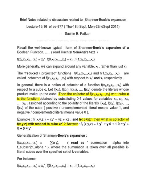 Lec 15 16 Shannon Boole Expansion Etc Boolean Algebra Mathematical