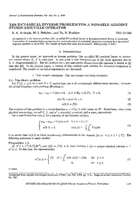Pdf The Dynamical Inverse Problem For A Non Self Adjoint Sturm Liouville Operator S Avdonin