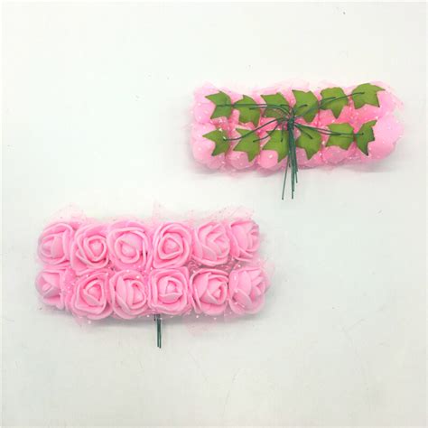 ورد صناعي صغير وردي 12 قطعة