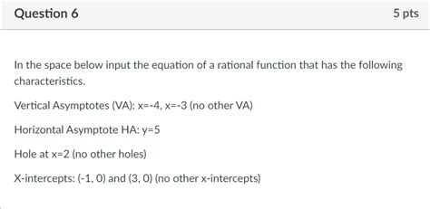 Solved In The Space Below Input The Equation Of A Rational Chegg Com