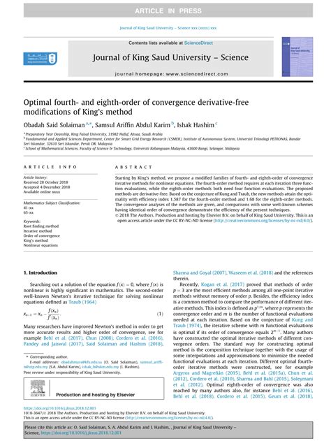 Pdf Optimal Fourth And Eighth Order Of Convergence Derivative Free Modifications Of Kings Method