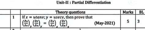 1 Unit Ii Partial Differentiation Theory Questions Marks Bl If X Utan