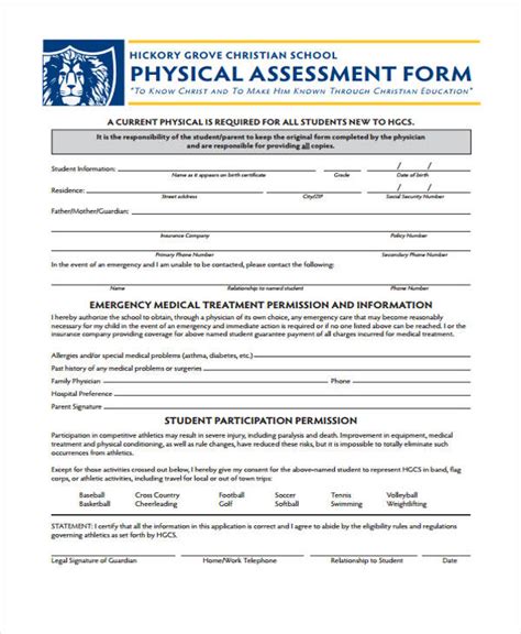Free 10 Sample Physical Assessment Forms In Pdf Ms Word Excel Riset