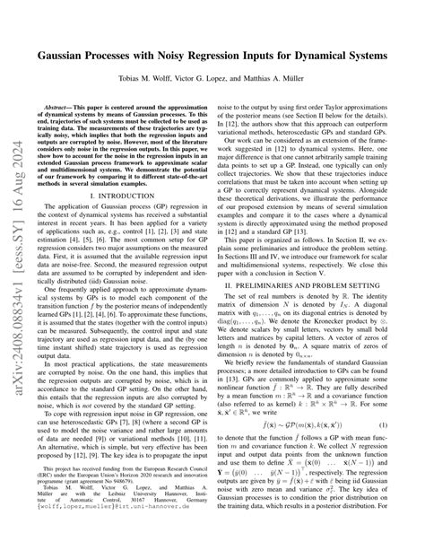 Pdf Gaussian Processes With Noisy Regression Inputs For Dynamical Systems