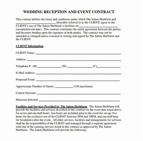 Wedding Venue Contract Template