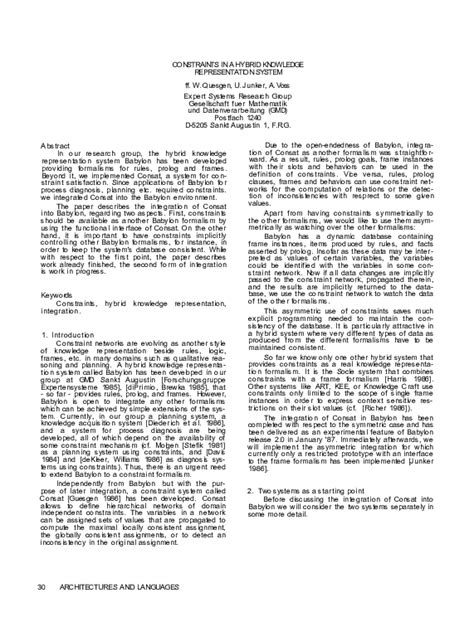 Pdf Constraints In A Hybrid Knowledge Representation System