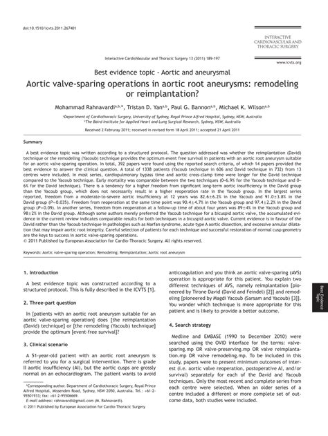 Pdf Aortic Valve Sparing Operations In Aortic Root Aneurysms Remodeling Or Reimplantation