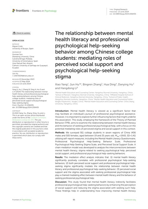 Pdf The Relationship Between Mental Health Literacy And Professional Psychological Help