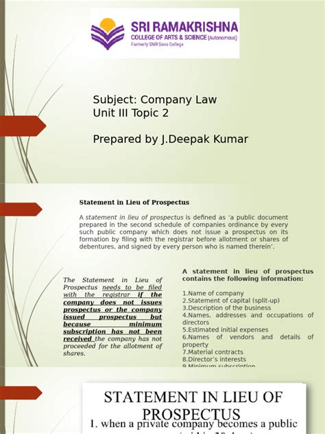 Jd Company Law Topic 2 Lieu Prospectus And Info Memorandum Pdf Prospectus Finance