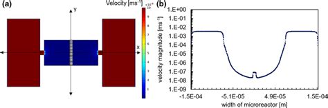 A Distribution Map Of The Velocity Magnitude At Steady State And B Download Scientific