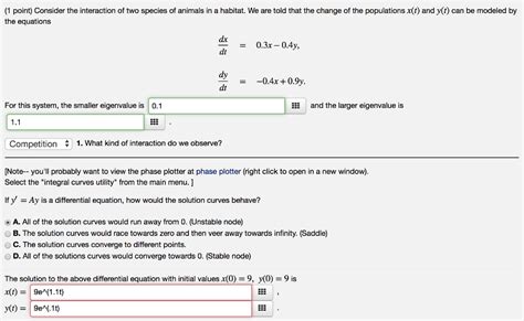 solved 1 point consider the interaction of two species of