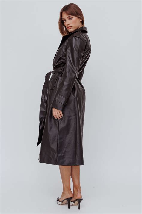 Zen Faux Leather Trench Coat Black Selfie Leslie Australia