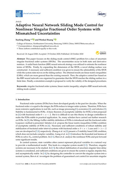 PDF Adaptive Neural Network Sliding Mode Control For Nonlinear Singular Fractional Order