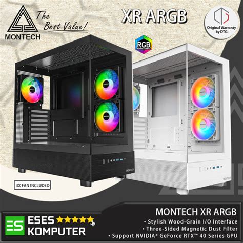 Promo Case Montech Xr Argb Black White Atx Mid Tower Pc Gaming Case 3x Fan Argb Putih