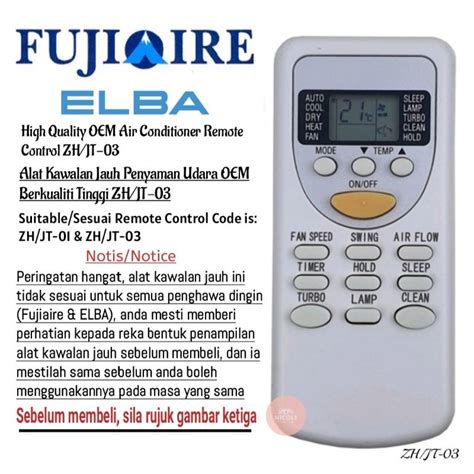 Fujiaire Elba Zh Jt 03 Air Conditioner Remote Control Original Or
