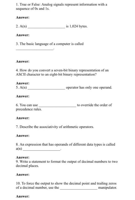 solved true or false analog signals represent information