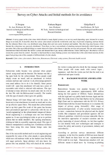 Pdf Survey On Cyber Attacks And Initial Methods For Its Avoidance