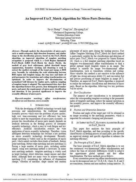 Animprovedfastmatchalgorithmformicropartsdetection Pdf