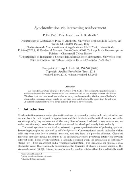 Pdf Synchronization Via Interacting Reinforcement