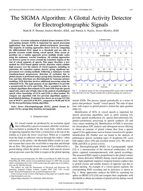 Pdf The Sigma Algorithm A Glottal Activity Detector For Electroglottographic Signals