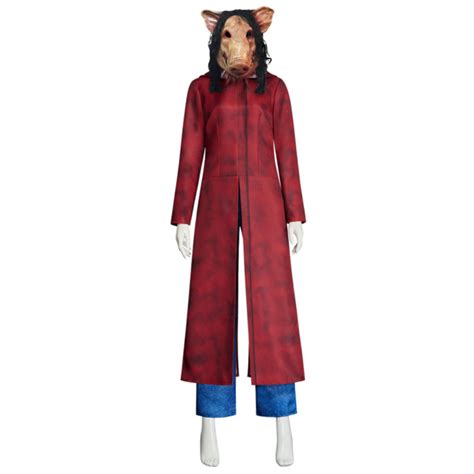 Saw Movie Amanda Young Costume Red Coat Pants Mask Set Saw Amanda