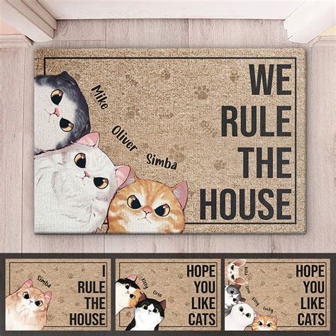 Personalized Cat Doormat Cats Rule The House Cat Owner T Custom