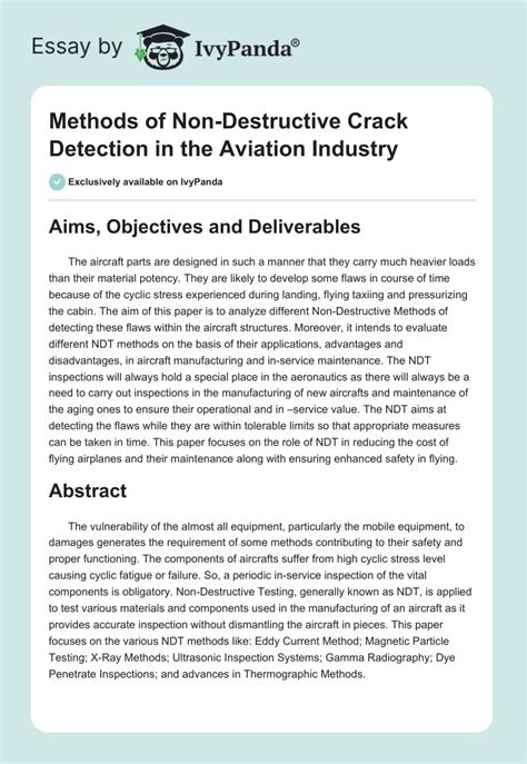 Methods Of Non Destructive Crack Detection In The Aviation Industry Words Dissertation