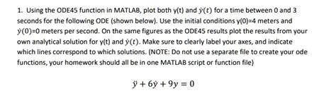 solved using the ode45 function in matlab plot both v t and y t for