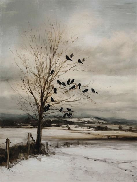Crows Winter Tree Print Snowy Landscape Art Poster Etsy