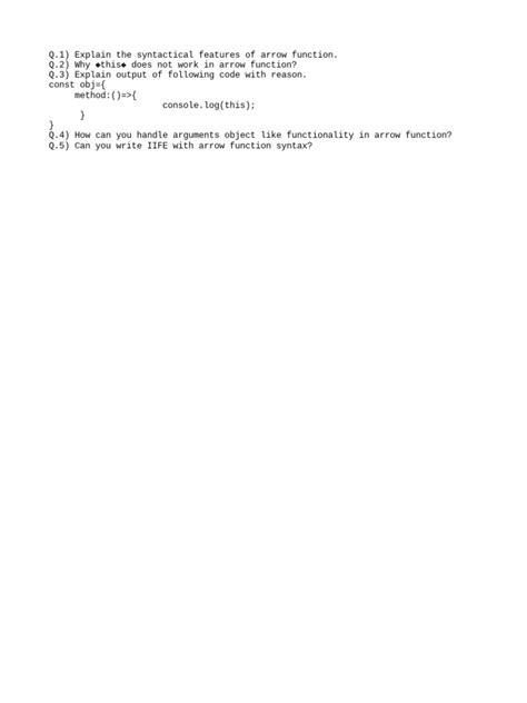Arrow Function Questions Pdf