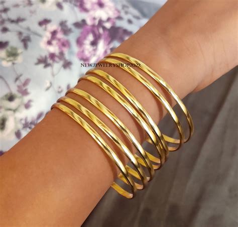 18k Gold Bangle Set Of 7 Bangles Stacking Bangles 925 Sterling
