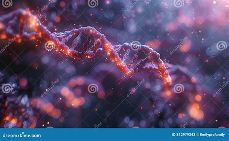 Close Up View Of Glowing Dna Double Helix Structure In A Dark Microscopic Setting Stock Image