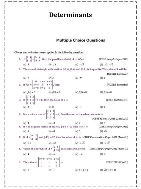 Determinants Worksheet Pdf