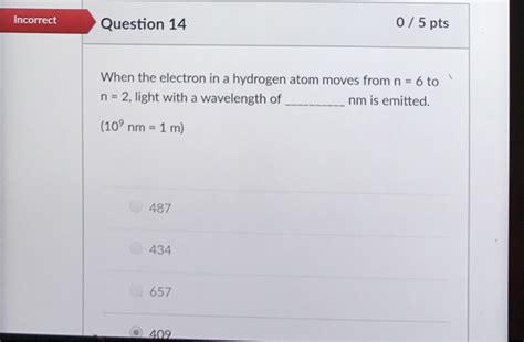Solved When The Electron In A Hydrogen Atom Moves From N 6