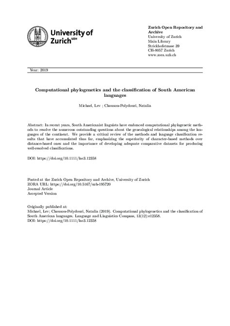 Pdf Computational Phylogenetics And The Classification Of South American Languages