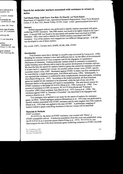 Pdf Search For Molecular Markers Associated With Resistance To Viruses In Melon
