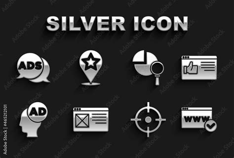 Set Browser Window Website Template Target Sport Advertising Magnifying Glass And Analysis