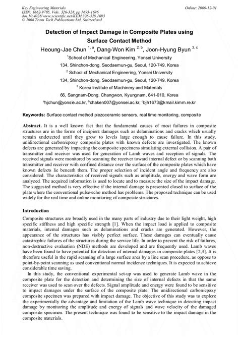 Detection Of Impact Damage In Composite Plates Using Surface Contact Method Scientific Net