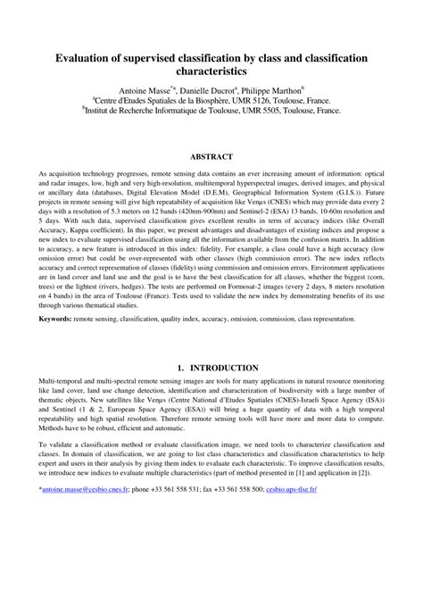 Pdf Evaluation Of Supervised Classification By Class And