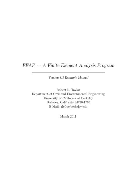 Feap A Finite Element Analysis Program Version 83 Example Manual