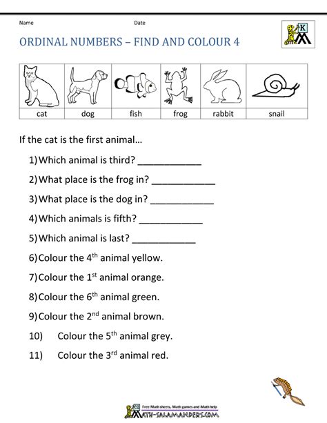 Ordinal Numbers Worksheet For Grade
