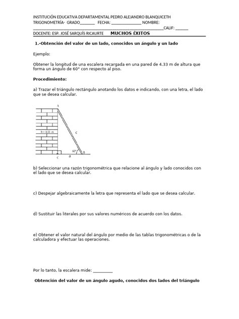Previa Problemas Con Triangulos Rectangulos Trigo Pdf