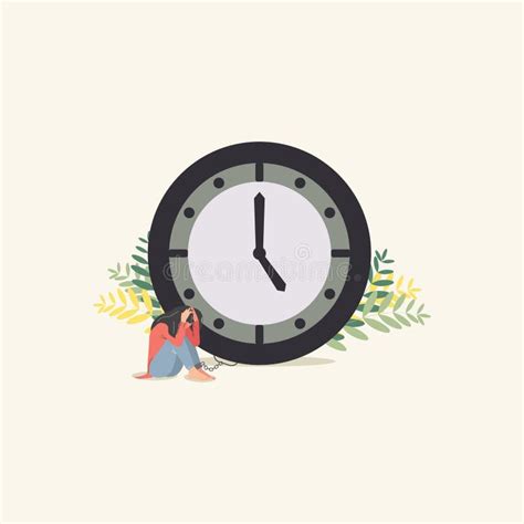 Vector Depressed Girl With Big Clock Torturous Waiting Time Concept Illustration Stock Vector