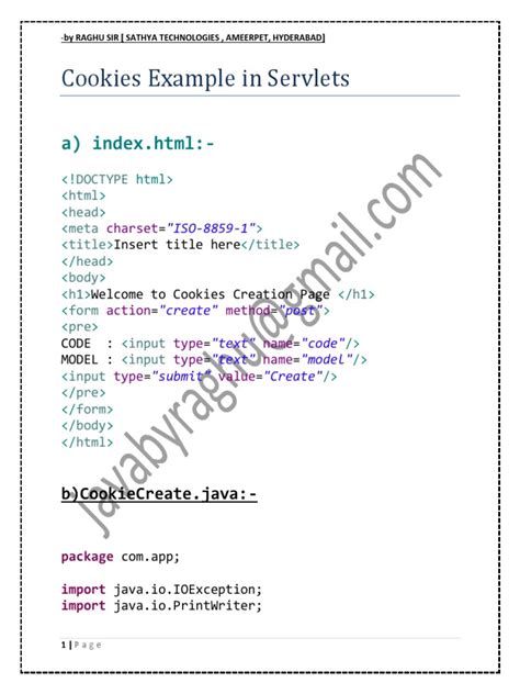 cookies example in servlets a index html download free pdf java