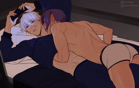 Rule 34 2d 2d Artwork Ass Blue Lock Gay Hand Under Clothes Kissing Kissing Neck Licking